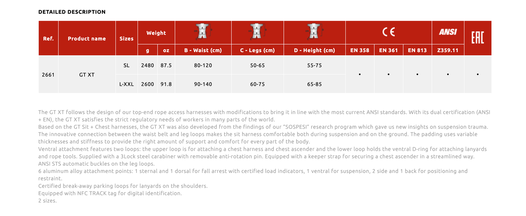 CAMP Safety GT XT Full Body Harness | ANSI & EN Certified